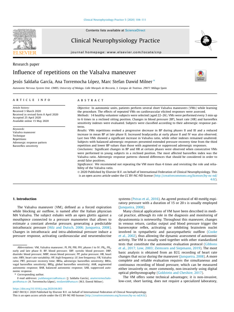 Influence of Repetitions On The Valsalva Maneuver | PDF | Blood ...