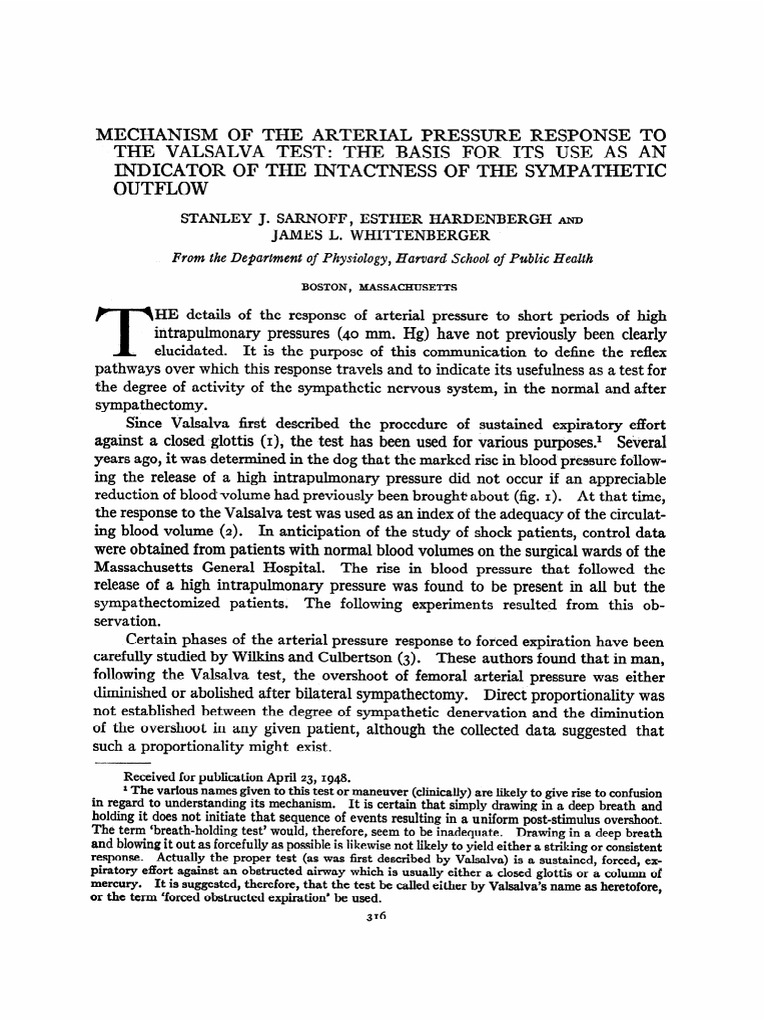 Mechanism of The Arterial Pressure Response To The Valsalva Test - The ...
