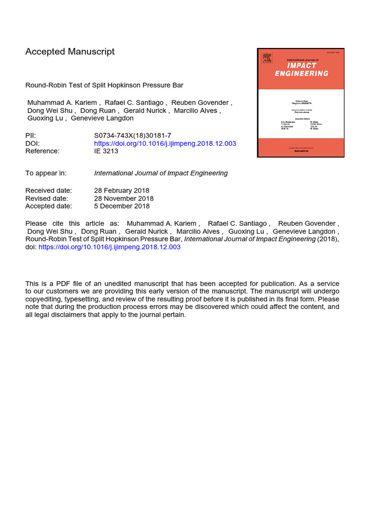 Round Robin Test of Split Hopkinson Pres | PDF | Deformation ...