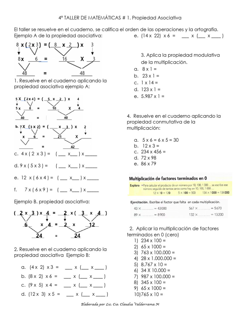 4° Propiedad Asociativa X P2 | PDF | Matemáticas | Matemática Elemental