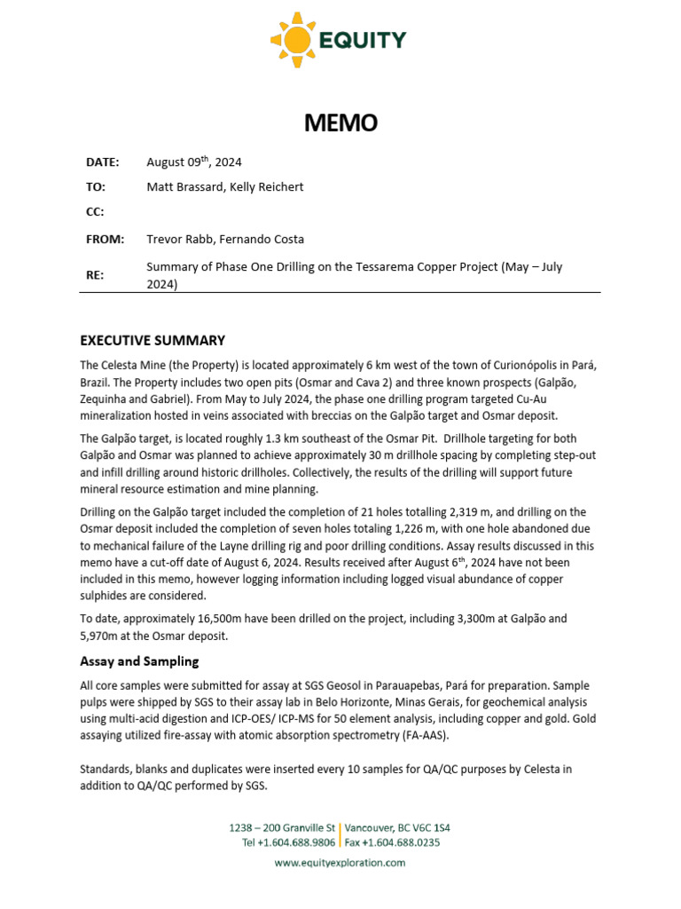 MEMO - Summary of Phase 1 Drilling | PDF | Physical Sciences