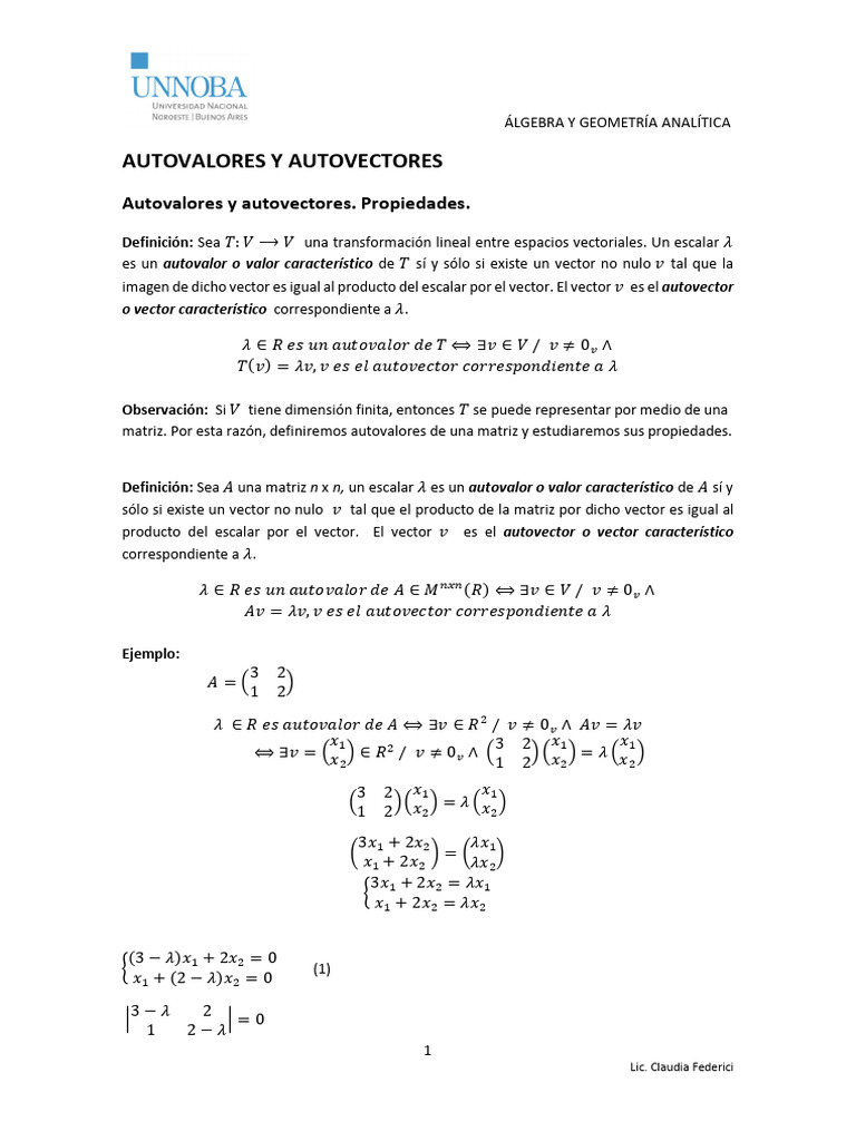 Apunte Autovalores y Autovectores | PDF | Valores propios y vectores propios | Vector Euclidiano
