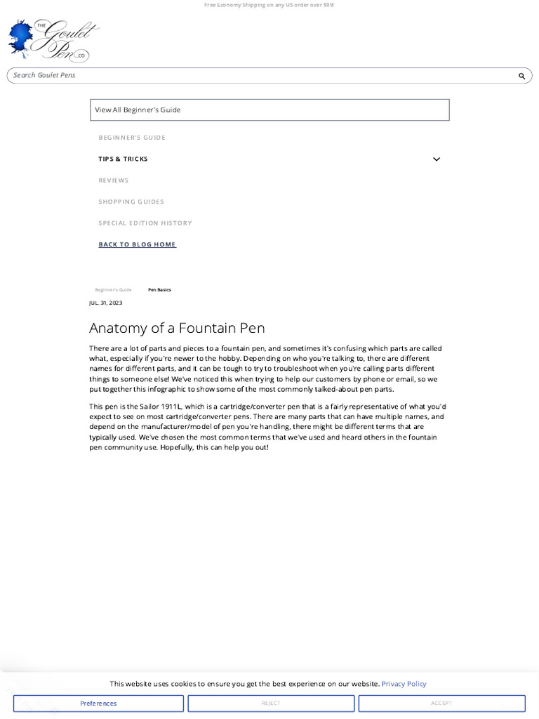 Anatomy of A Fountain Pen - The Goulet Pen Company | PDF | Pen ...