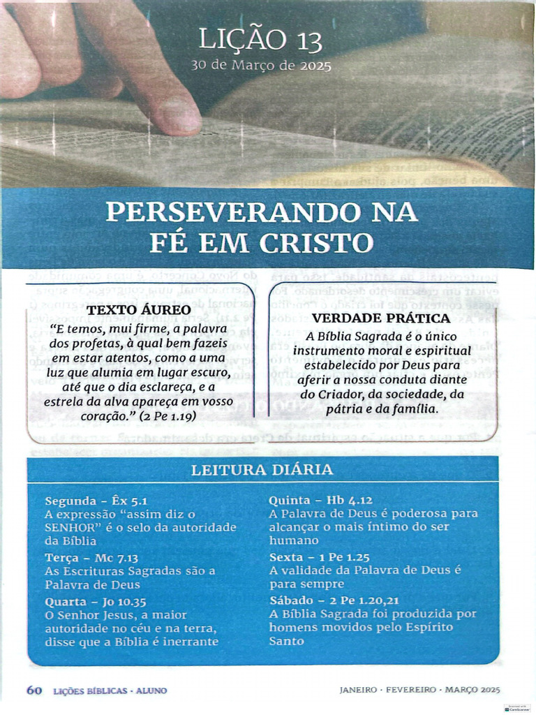 Lição 13 - PERSEVERANDO NA FÉ EM CRISTO | PDF