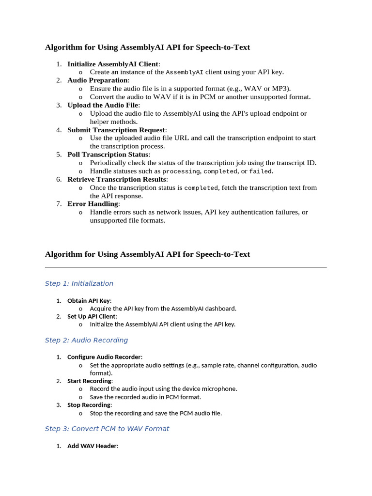 Algorithm For AssemblyAi and Gemini | PDF | Speech Synthesis | Speech Recognition