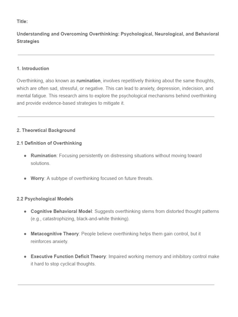 Overcoming Overthinking: Strategies & Insights | PDF | Anxiety ...