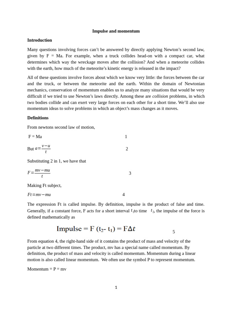 Understanding Impulse and Momentum Concepts | PDF | Collision | Momentum