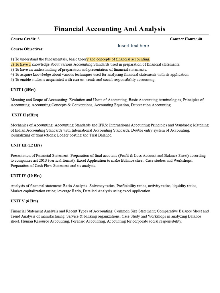 KMBN 103 Financial Accounting and Analysis | PDF | Financial Accounting ...