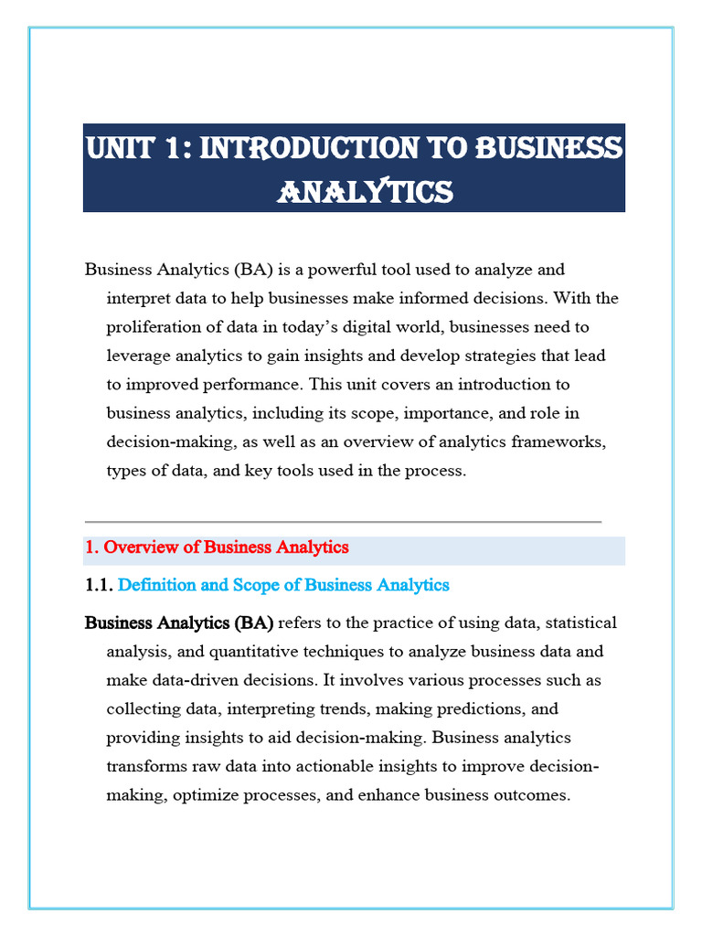 Introduction to Business Analytics Sem 1 | PDF | Analytics | Predictive ...