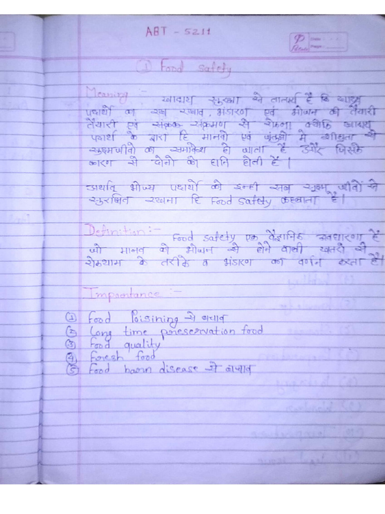Handwritten Food Safety | PDF