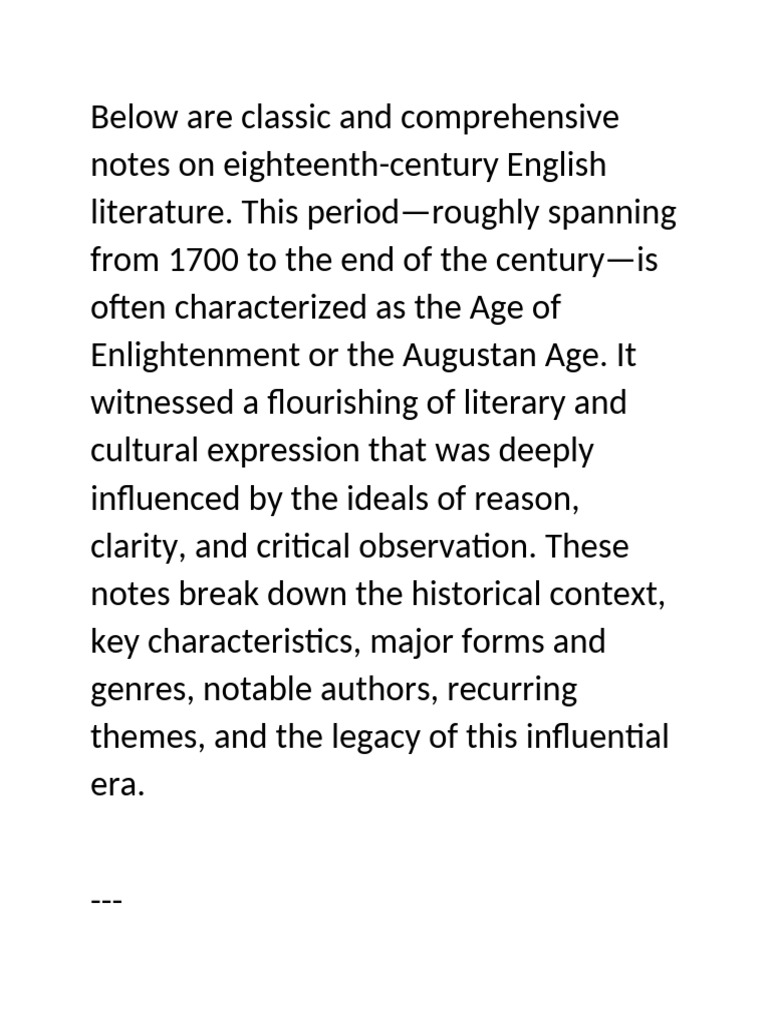Eighteenth Century Literature | PDF | Satire | Age Of Enlightenment