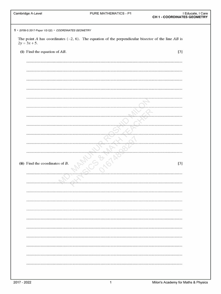 AS Maths P1 Coordinate Geometry QP From 2022 To 2017 | PDF