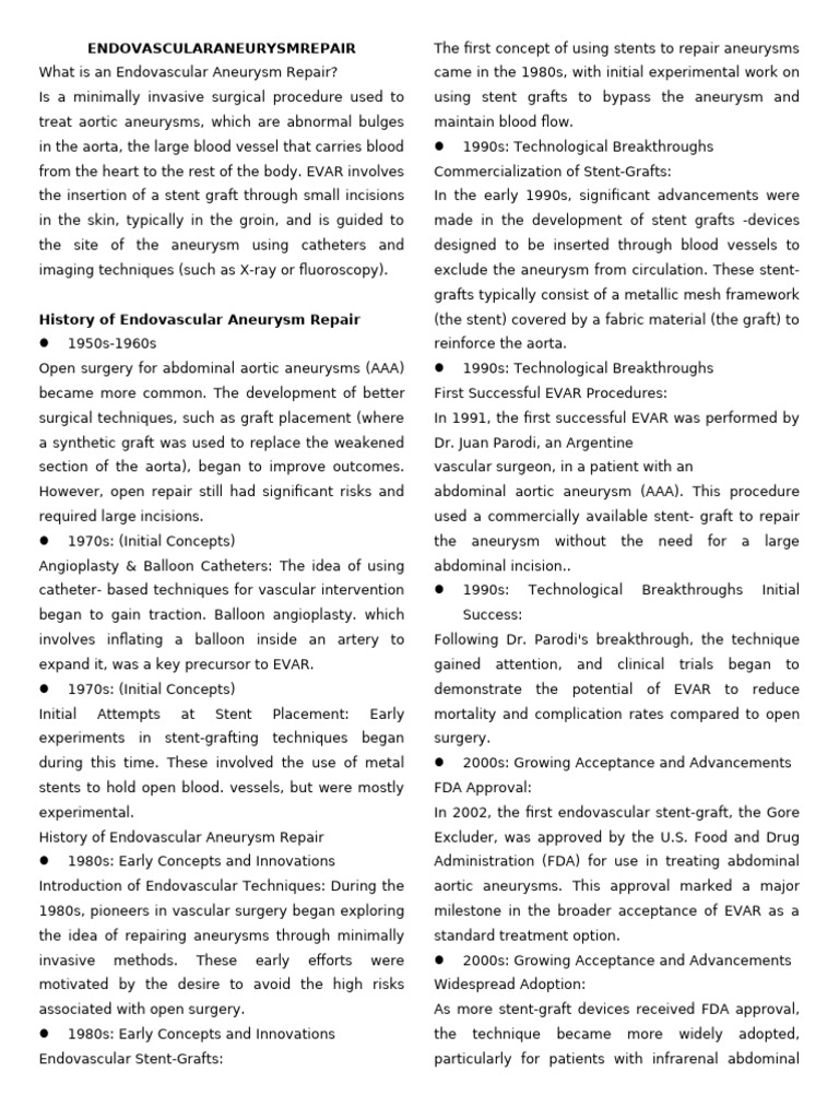Endovascular Aneurysm Repair Overview | PDF | Interventional Radiology ...
