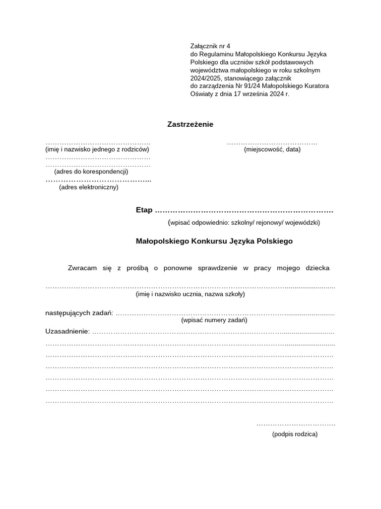 Zal. NR 4 Wzor Zastrzezenia | PDF