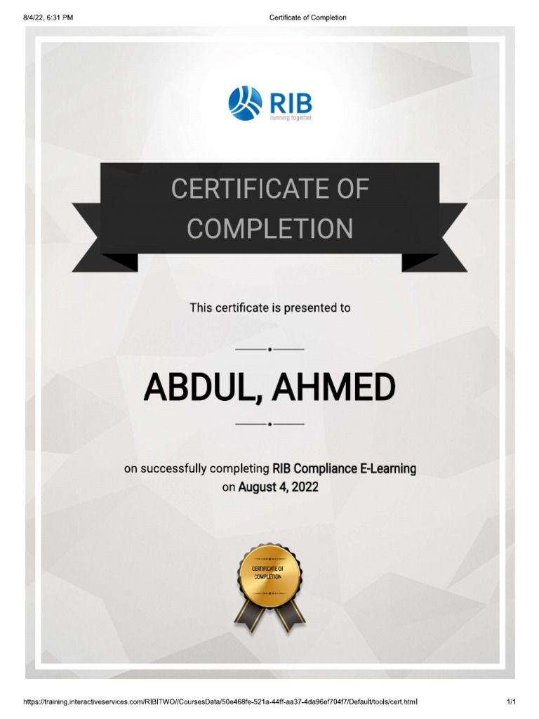 RIB CCS Compliance Certificate 2022 | PDF