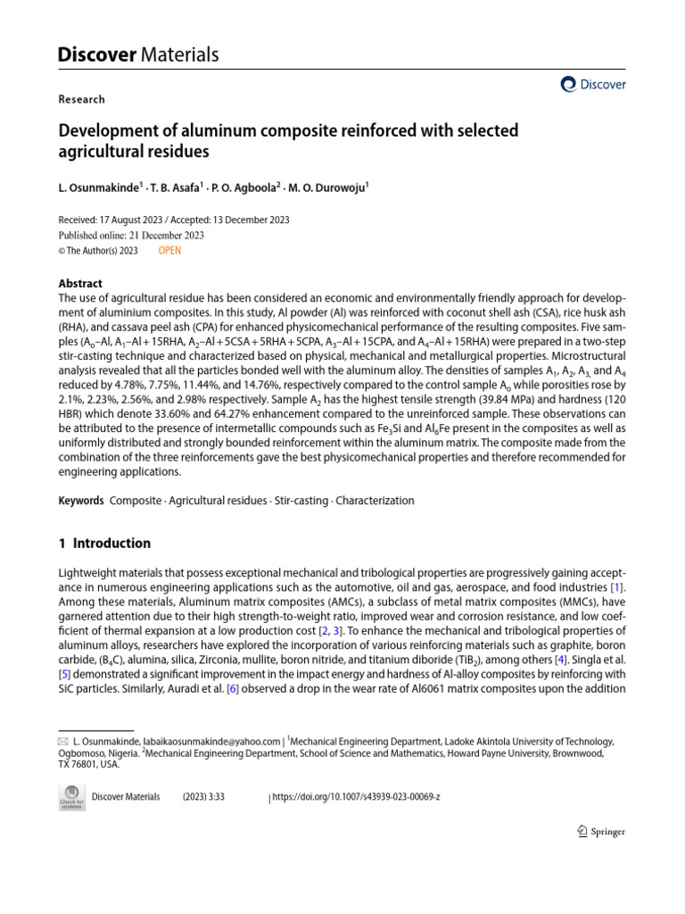 Development of Aluminum Composite Reinforced With Selected | PDF ...