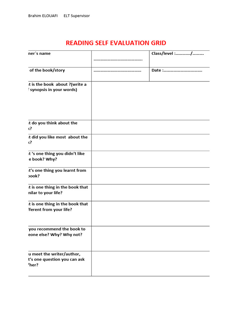 Reading Self Evaluation Grid | PDF