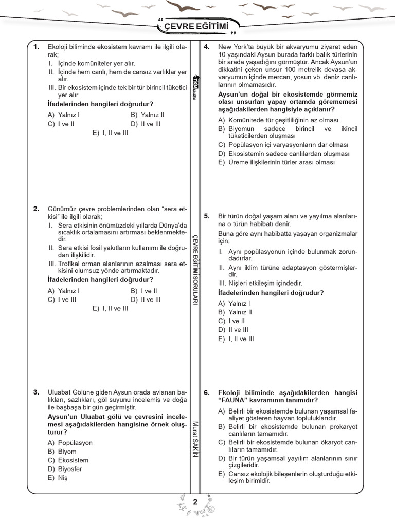 Murat SAKİN ÇEVRE BİLİMİ | PDF