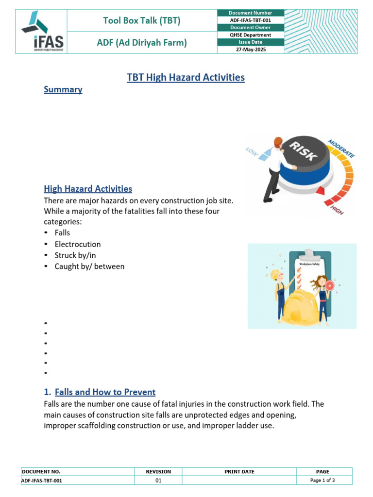 27-May-2025 - High Hazard Activities TBT | PDF | Safety | Occupational ...