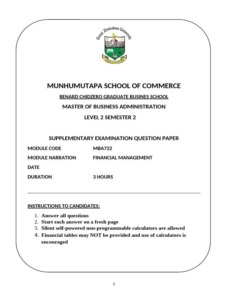 MBA Financial Management Exam 2024 | PDF | Internal Rate Of Return ...