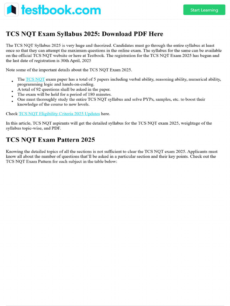 TCS NQT Exam Syllabus 2025 - Download PDF Here | PDF