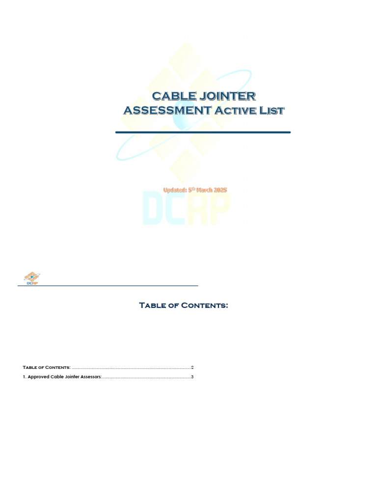 Approved Cable Jointer Assessors List | PDF