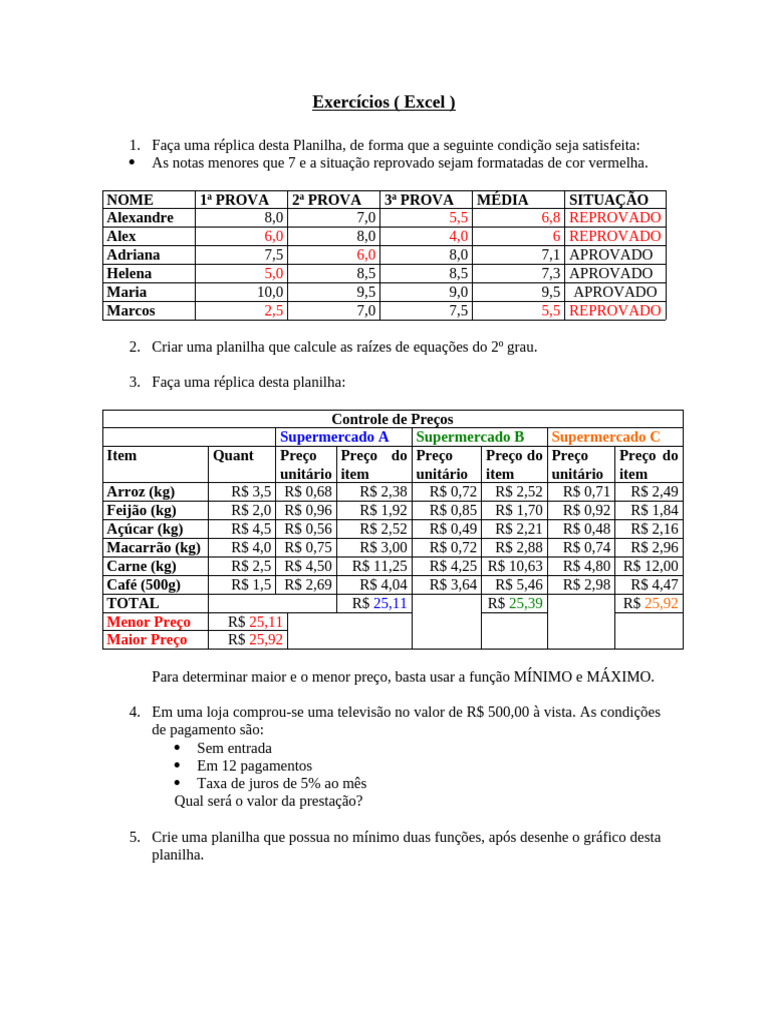 Exercicios Excel | PDF