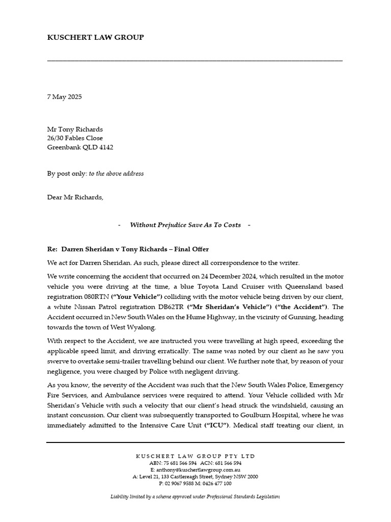Final Settlement Offer for Accident Claim | PDF