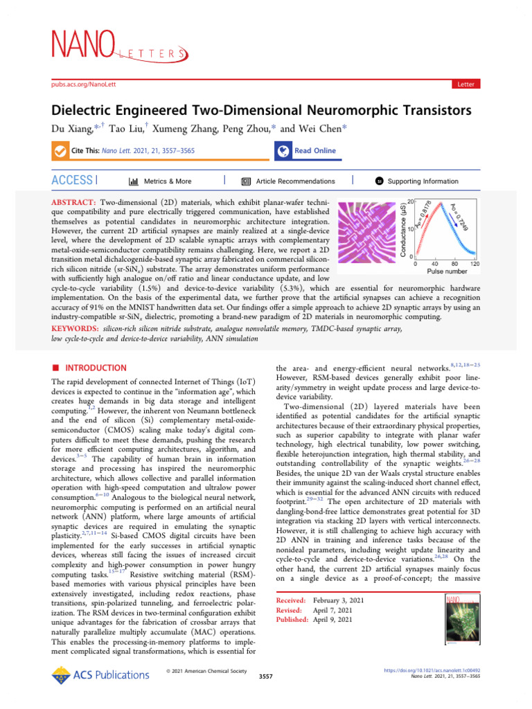 Xiang Et Al 2021 Dielectric Engineered Two Dimensional Neuromorphic ...