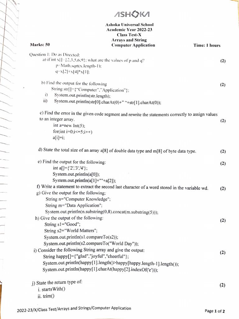 10th Computer Science. Test Paper 50M | PDF | Integer (Computer Science ...