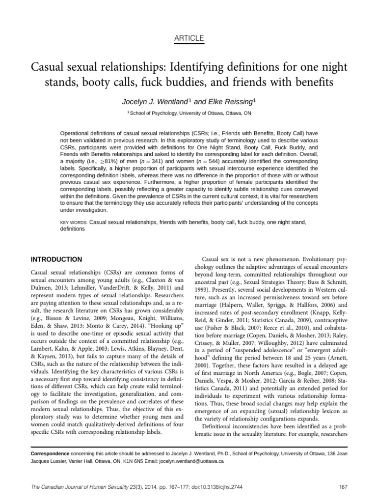 Casual Sexual Relationships: Identifying Definitions For One Night Stands, Booty Calls, Fuck ...