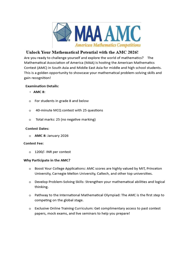 AMC 8 Circular For Xylem AMC 2026 | PDF