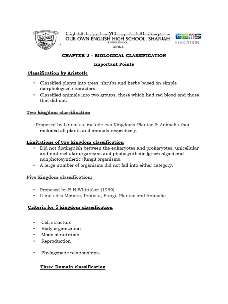 Chapter 2 - Biological Classification - Important Points. | PDF | Protozoa | Fungus