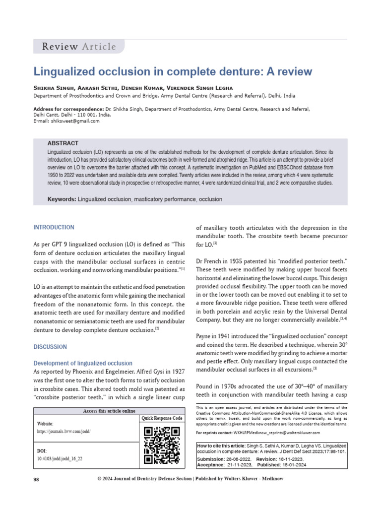 Lingualized Occlusion in Complete Denture A.8 | PDF | Dentures | Dentistry