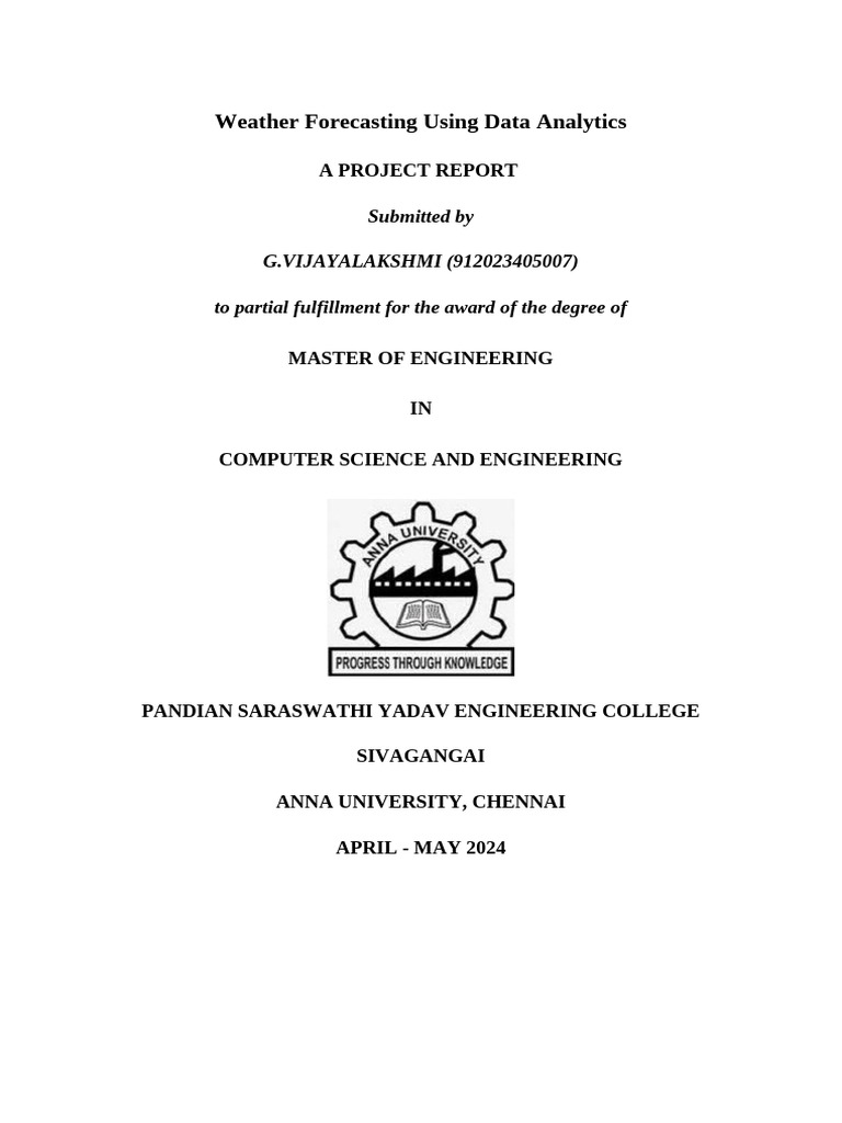 Weather Forecasting Using Data Analytics Final | PDF | Forecasting | Weather Forecasting
