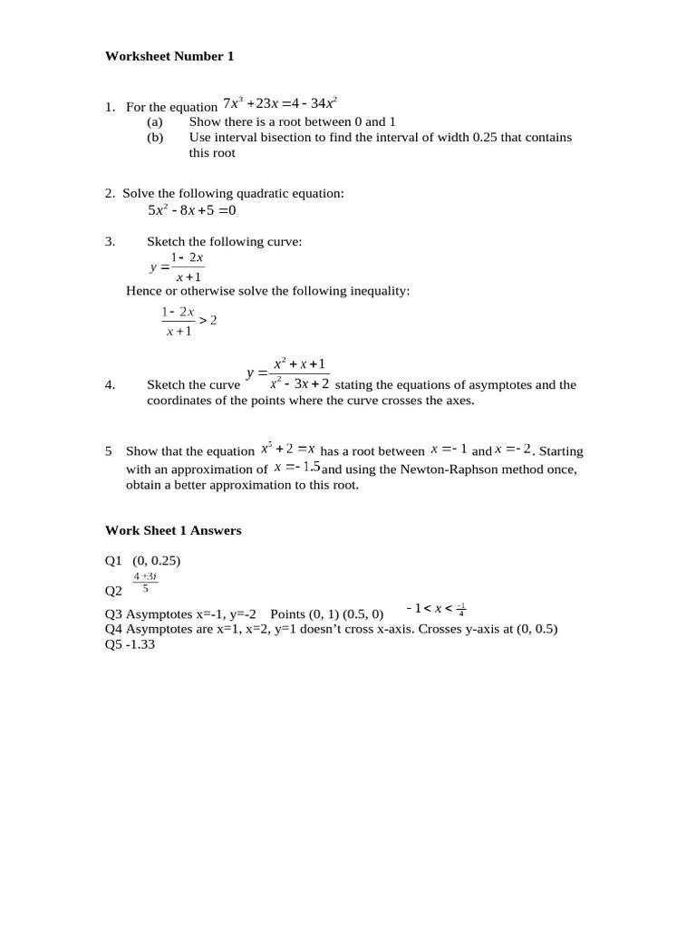 Numerical Methods Worksheet 1 | PDF