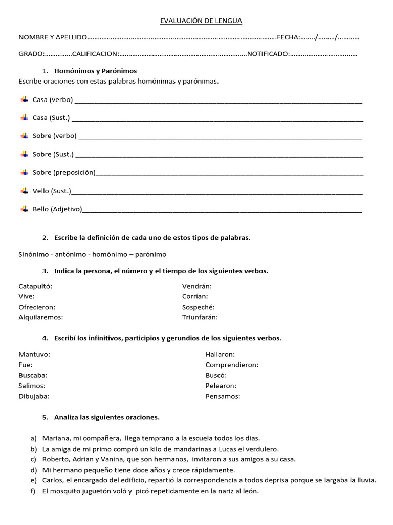 LENGUA 2do TR Examen | PDF
