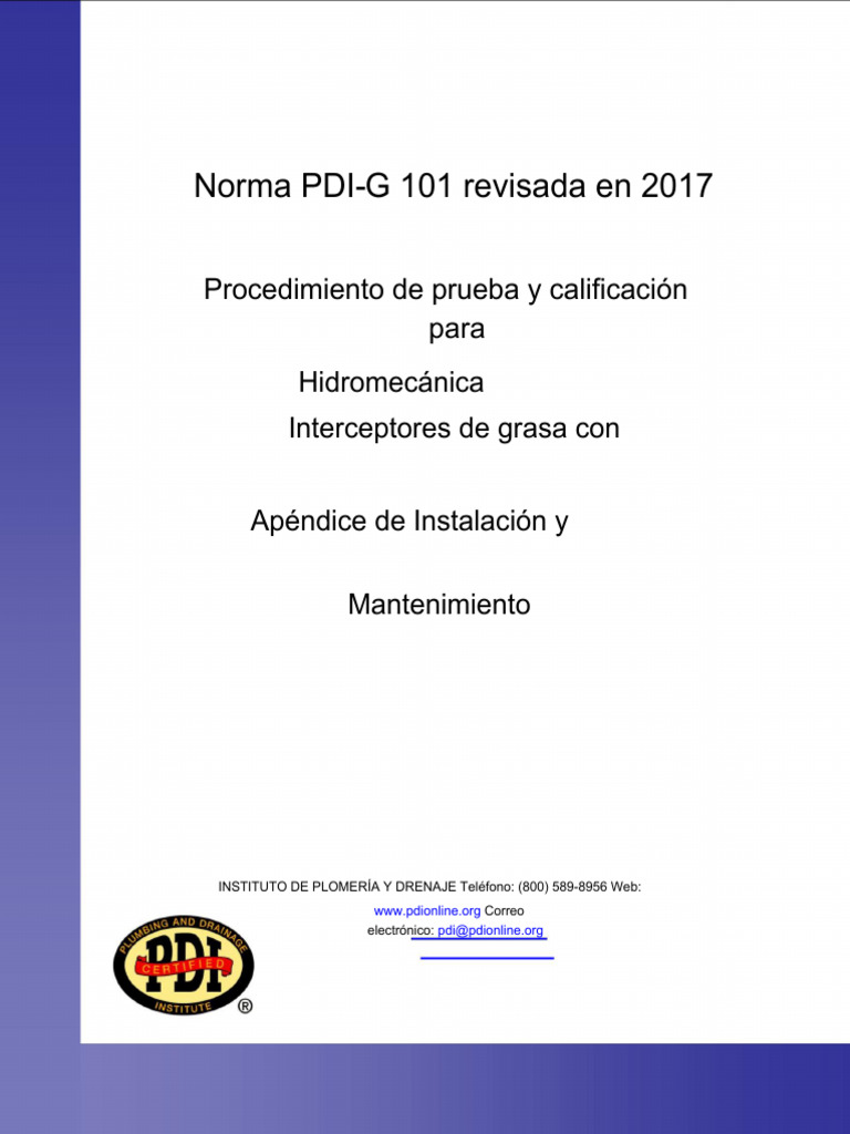 Norma PDI-G101: Interceptores de Grasa | PDF | Colector de aguas ...