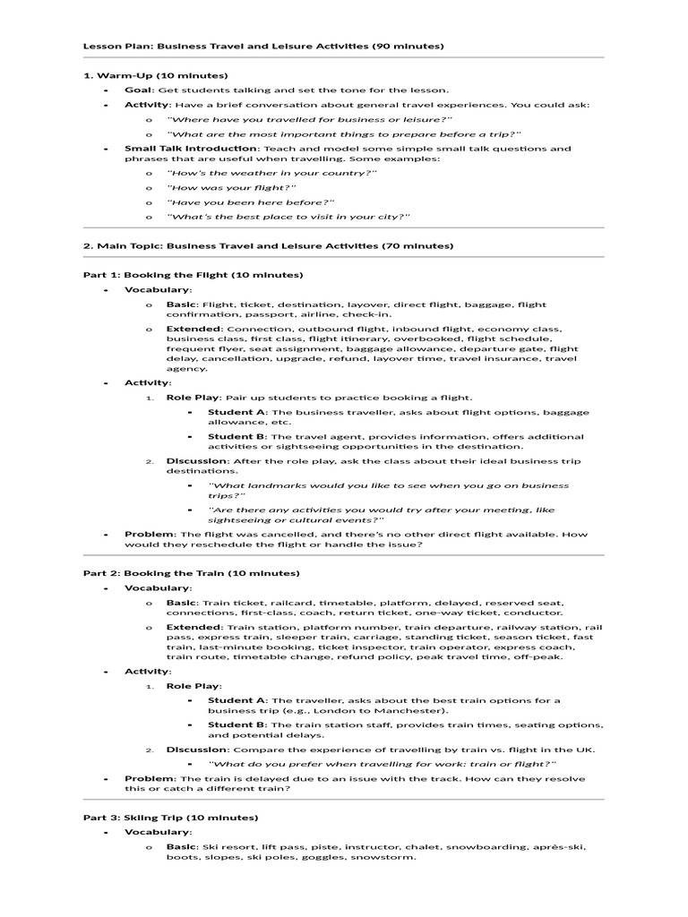 Travel - Lesson Plan Ideas. ESL B1 B2 | PDF | Hiking | Trail