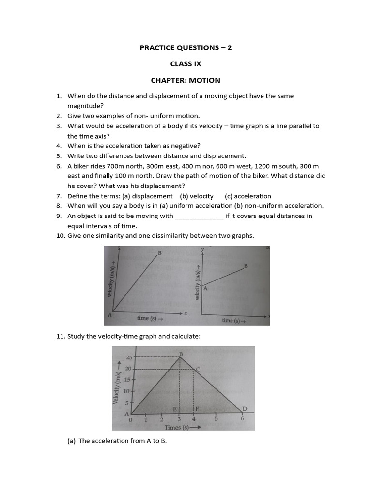 Practice Sheet 2motion Class9 | PDF