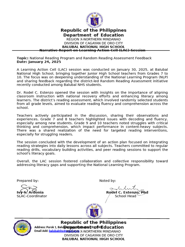 January 24 2025 SLAC SESSION NARRATIVE PICTURES | PDF | Reading Comprehension | Teaching