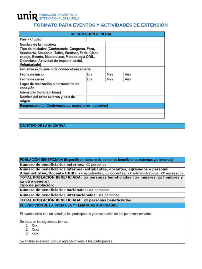 Formato para Eventos Yo Actividades de Extensión | PDF
