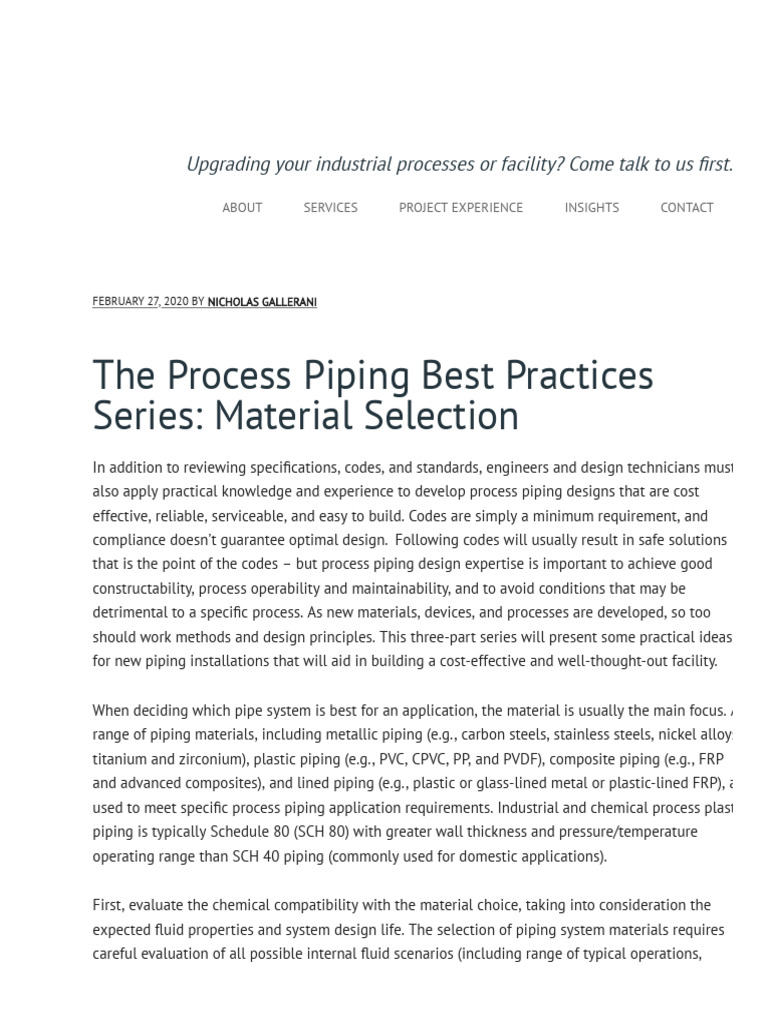 02 The Process Piping Best Practices Series Material Selection | PDF | Pipe (Fluid Conveyance ...