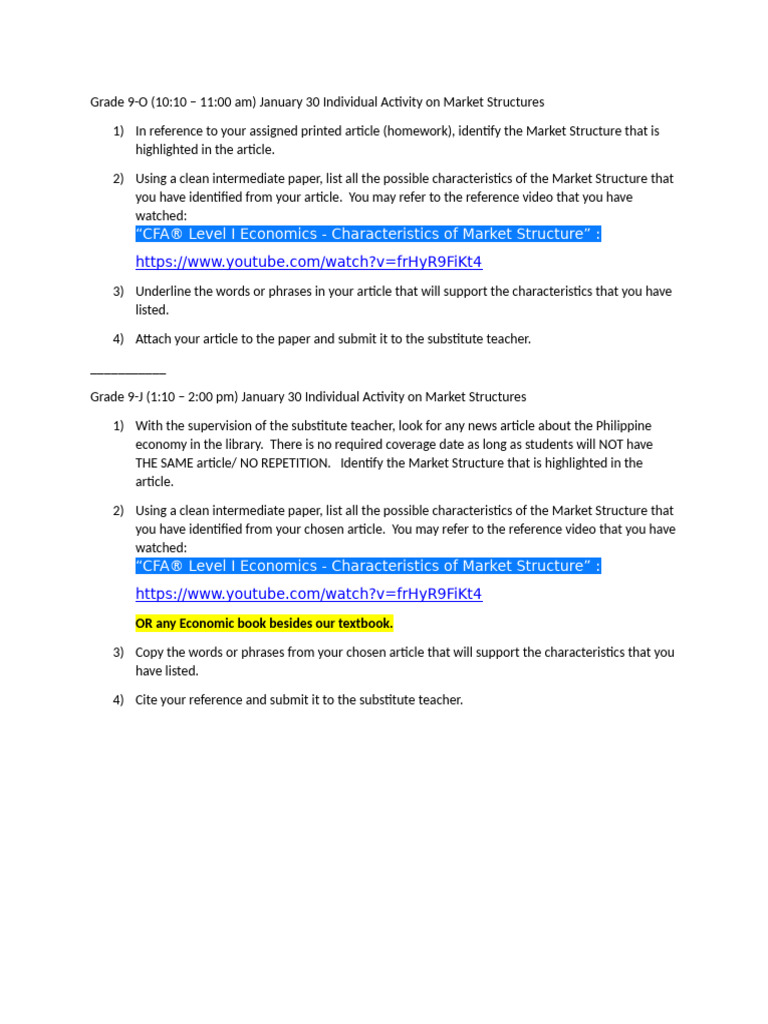Market Structures Activity Guidelines | PDF