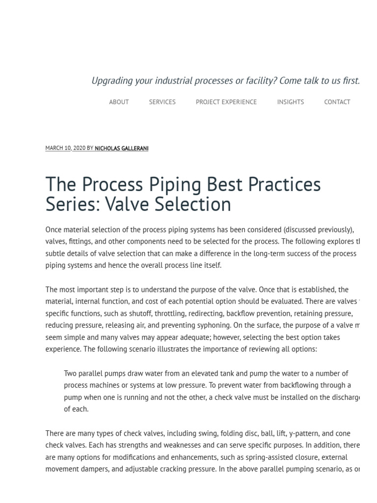 03 The Process Piping Best Practices Series Valve Selection | PDF ...