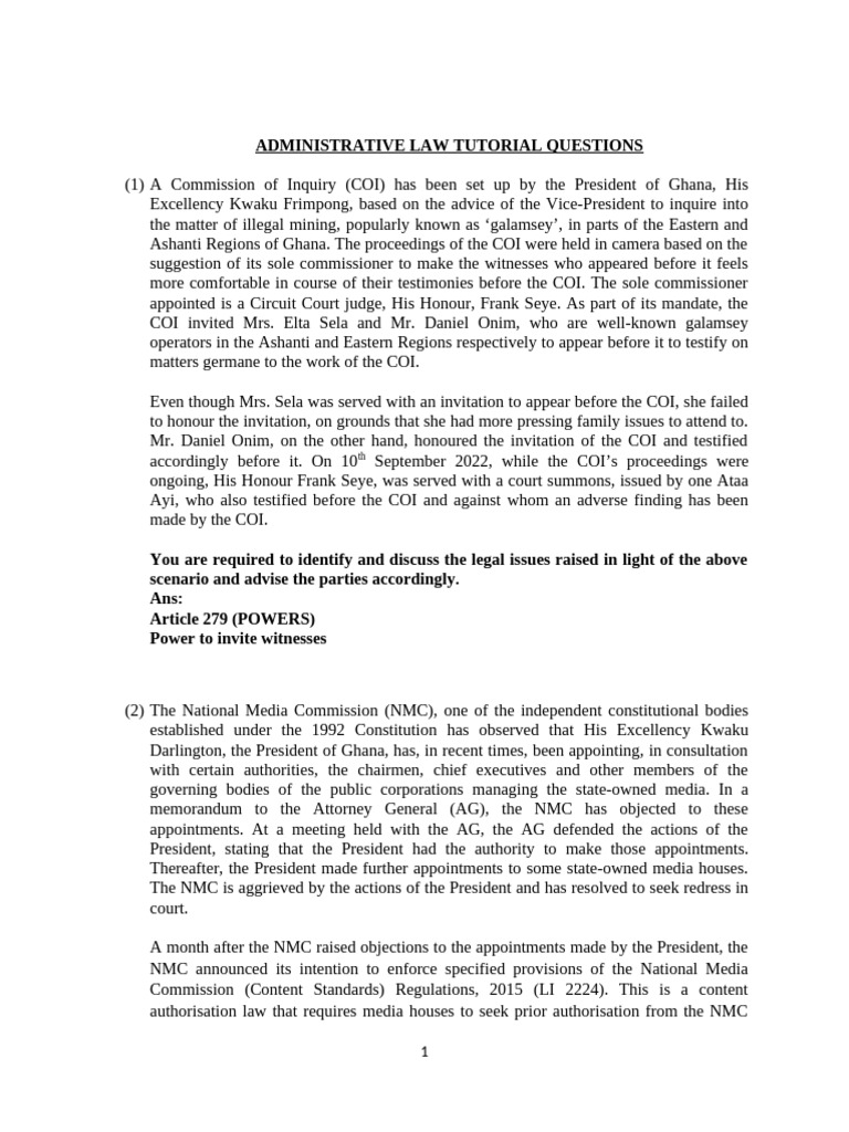 Administrative Law Tutorial Questions 2023-2024 Academic Year | PDF ...