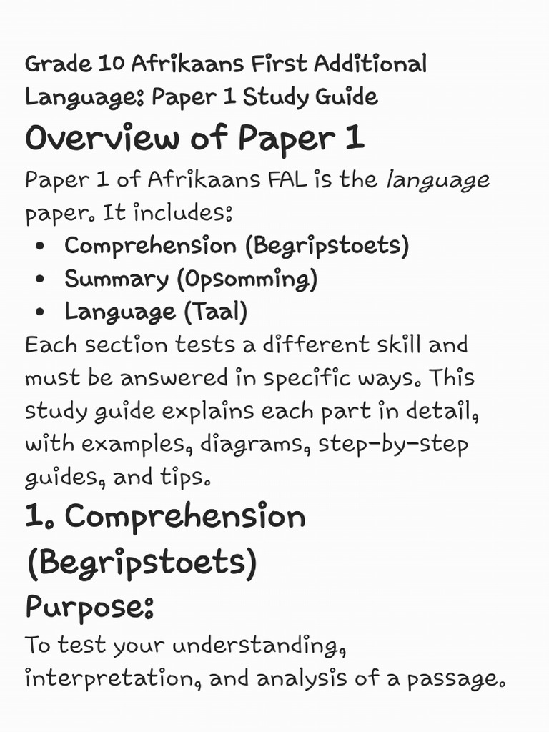 Afrikaans Paper 1 Term 2 Grade 10 TPC | PDF