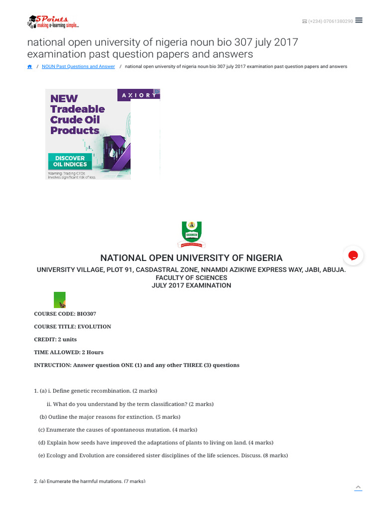 BIO307 Evolution Past Exam Questions | PDF | Population Genetics ...