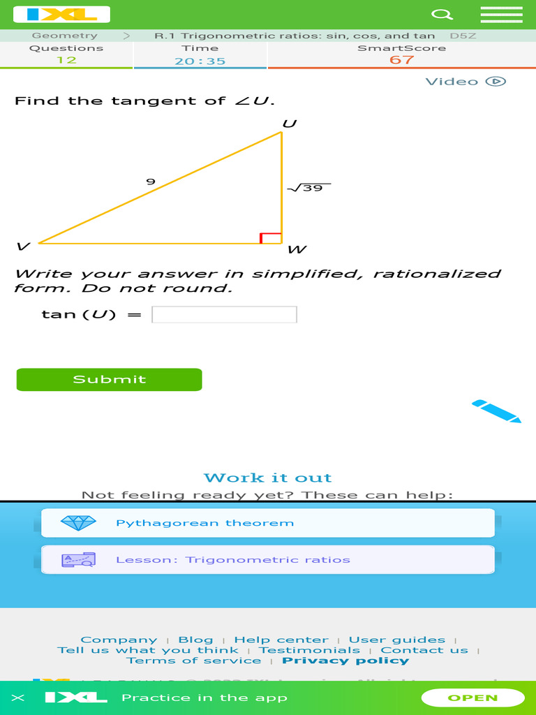 IXL - Trigonometric Ratios Sin, Cos, and Tan (Geometry Practice) | PDF
