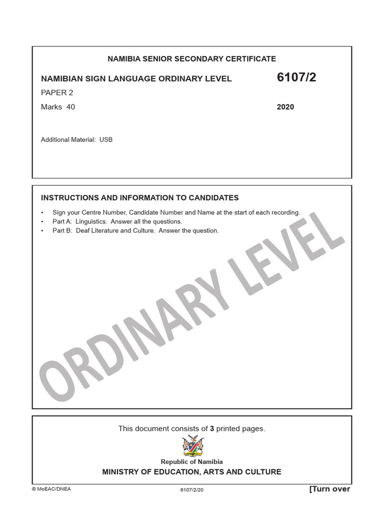 Namibian Sign Language Exam Paper 2020 | PDF | Plural | Grammar